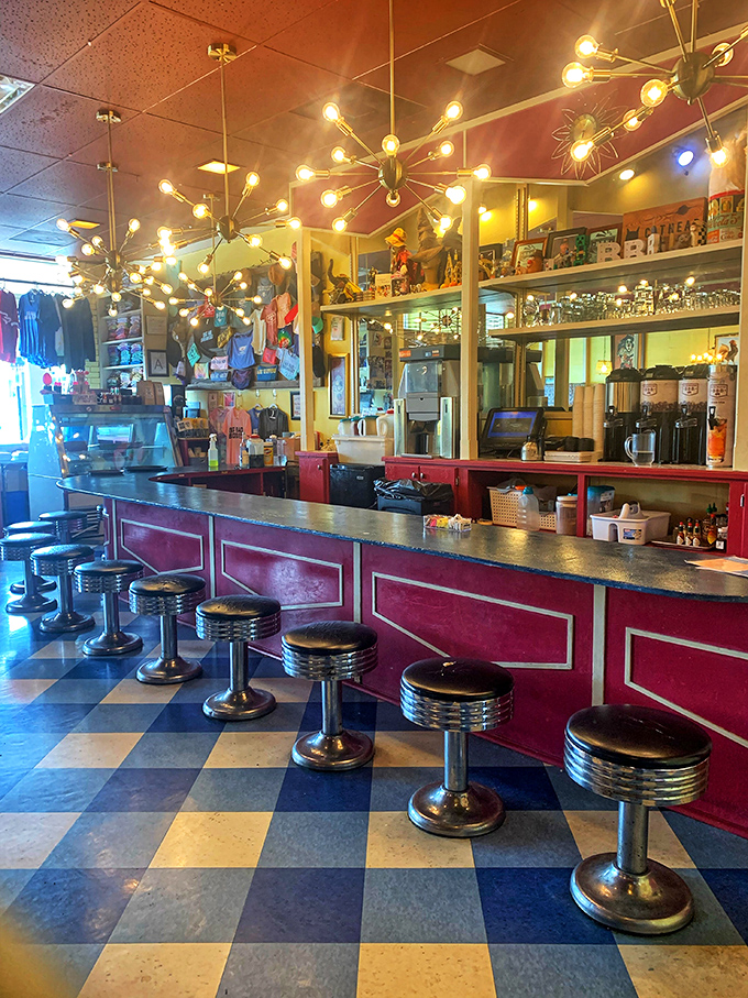 The counter where breakfast magic happens&mdash;classic diner stools invite you to perch and watch the morning show unfold.
