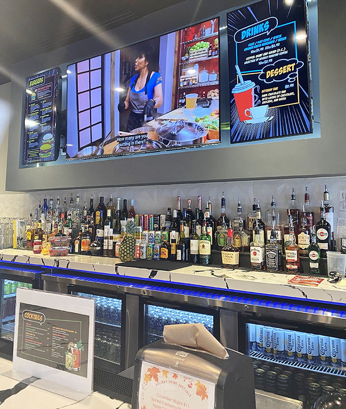A bar that understands priorities&mdash;sports on screens, spirits on shelves, and burgers within reach. The trifecta of happiness for grown-ups.