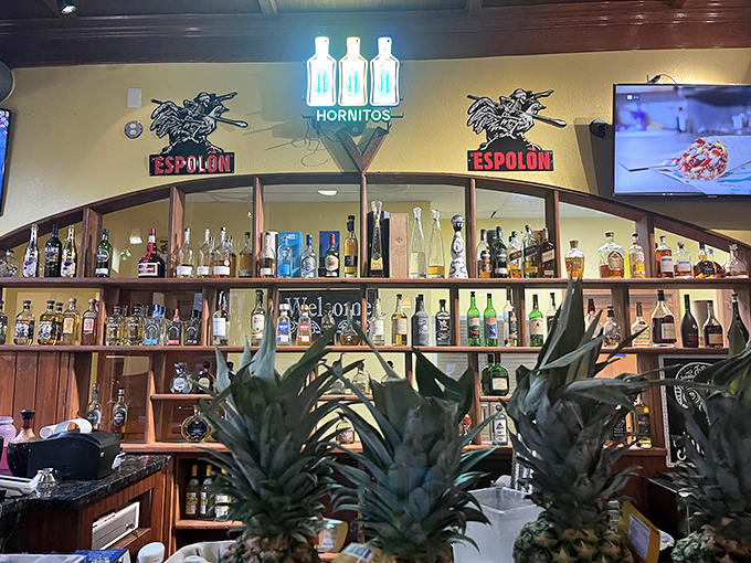 The bar showcases enough tequila and mezcal to make you seriously consider becoming an amateur spirits historian.