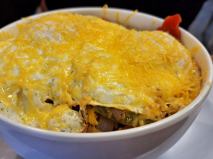 A cheesy breakfast bowl that answers the eternal question: "How do I get all my favorite breakfast items in one bite?"