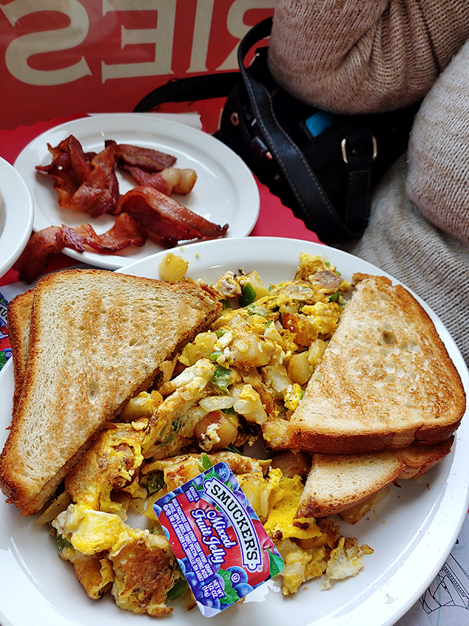 Breakfast scramble with potatoes and toast&mdash;the kind of hearty plate that fueled generations of Pennsylvania's hardest workers.