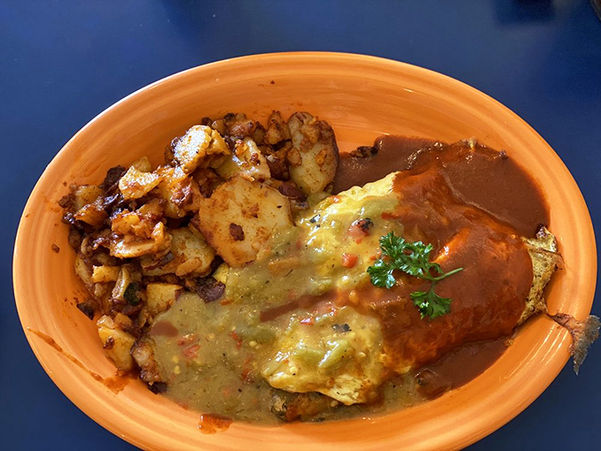The Chile Relleno Omelet brings together eggs and New Mexican heat in a relationship so perfect it should have its own reality show.