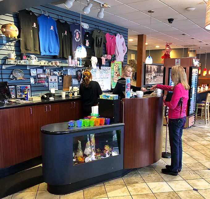 At the counter, merchandise and friendly faces await &ndash; because sometimes you need a souvenir to remember your pancake pilgrimage.