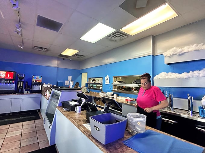 Behind the counter is where the magic happens, with the cloud-decorated walls reminding you this is, indeed, heaven.