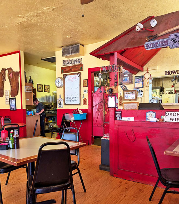 The order window, framed in barn-red wood, feels like the portal to a simpler time when breakfast was serious business.