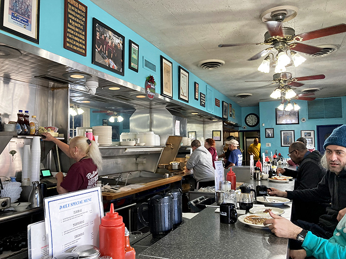 Blue walls, ceiling fans, and hungry patrons at the counter&mdash;the breakfast ballet performed daily at this Baltimore institution.