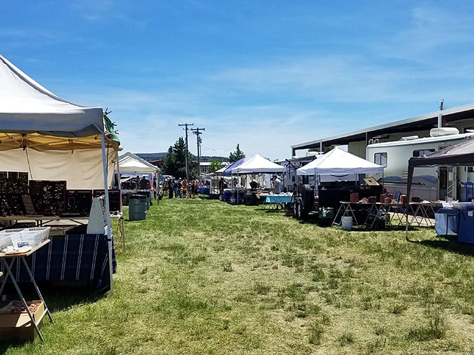 The fairgrounds transform into a bustling marketplace where local treasures await discovery under Central Oregon's famous blue skies.