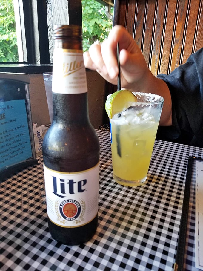 A cold beer and a margarita with salt-rimmed promise&mdash;the universal signal that vacation mode has officially begun, even on a Tuesday.