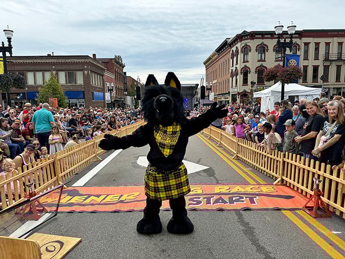 Even the mascots in Wooster have hometown pride! This furry ambassador brings Scottish flair to what appears to be a community celebration in the heart of downtown.