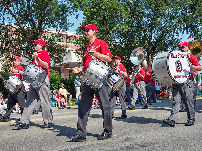 The Ohio State Alumni Band proves that some passions never fade, especially when there's a parade route and matching uniforms involved.