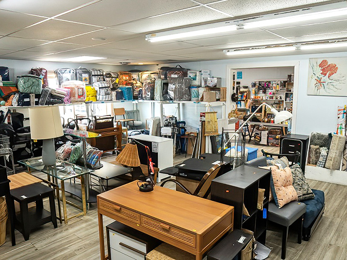 The furniture section whispers possibilities of home transformation. That mid-century desk might be the perfect spot for your next great novel.