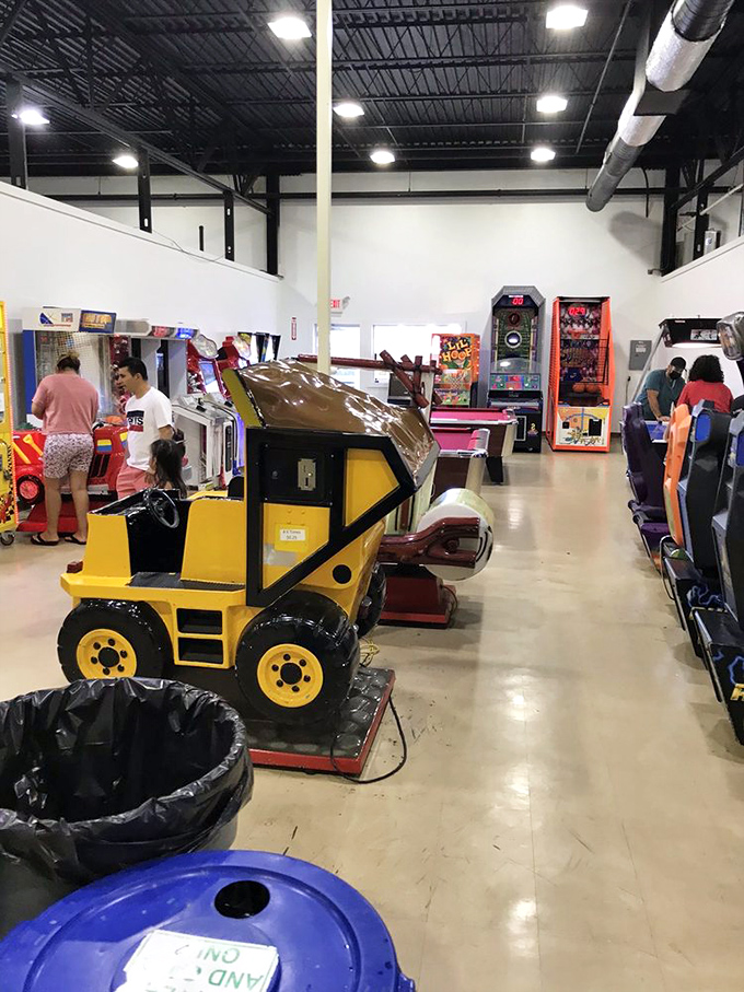 The arcade area offers a welcome break for kids and the young at heart. That bulldozer ride has probably logged more miles than actual construction equipment.