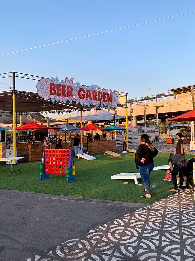 The Beer Garden offers a civilized oasis for weary shoppers&mdash;because bargain hunting is technically an Olympic sport deserving of refreshment.