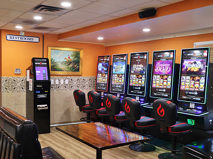 For those who like a side of entertainment with dinner, gaming machines stand ready to test your luck after testing your hot sauce tolerance.