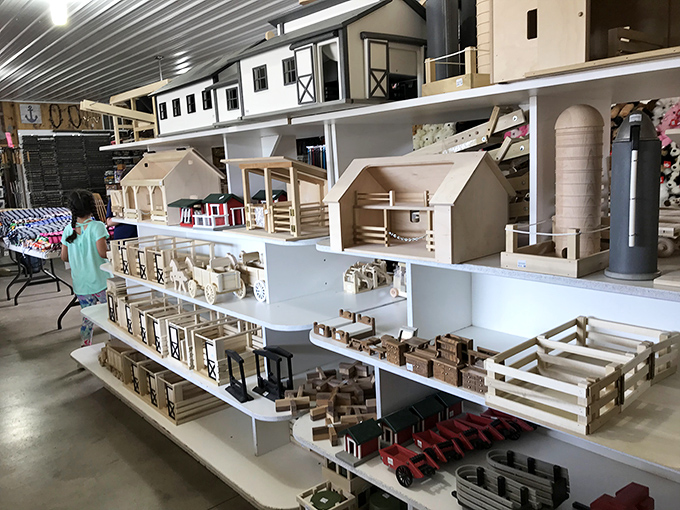 Miniature barns, tiny tractors, and dollhouse-sized furniture showcase the craftsmanship that makes Amish Country famous&mdash;childhood nostalgia meets adult appreciation for quality.