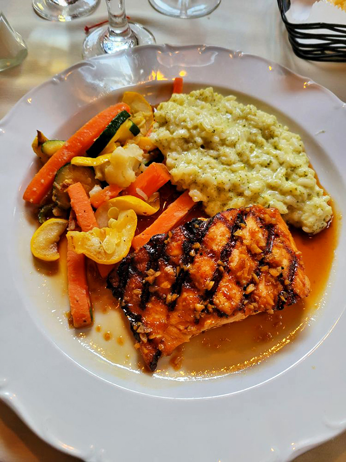 Salmon that's been kissed by honey and garlic, proving that sometimes the simplest flavor combinations create the most memorable meals.