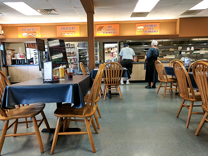 Blue tablecloths and wooden chairs create the perfect backdrop for food that doesn't need fancy presentation. Simplicity never tasted so good.