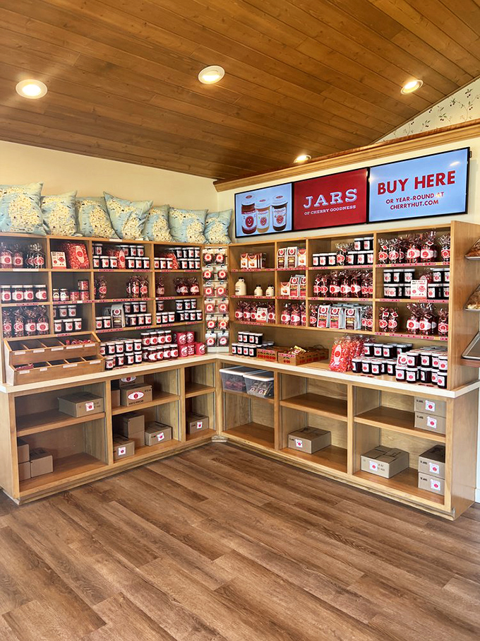 The gift shop: where cherry addiction becomes portable. Jams, syrups, and sauces that let you bring the Michigan cherry experience to your own kitchen.