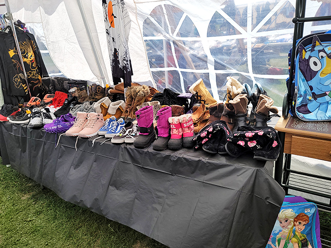 Tiny boots for tiny feet line the display table. From practical to princess-themed, kid's footwear that won't break the college fund.