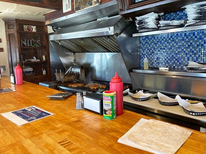 Behind every great burger is a well-seasoned flat-top grill and the tools of the trade. Burger artistry in its natural habitat.