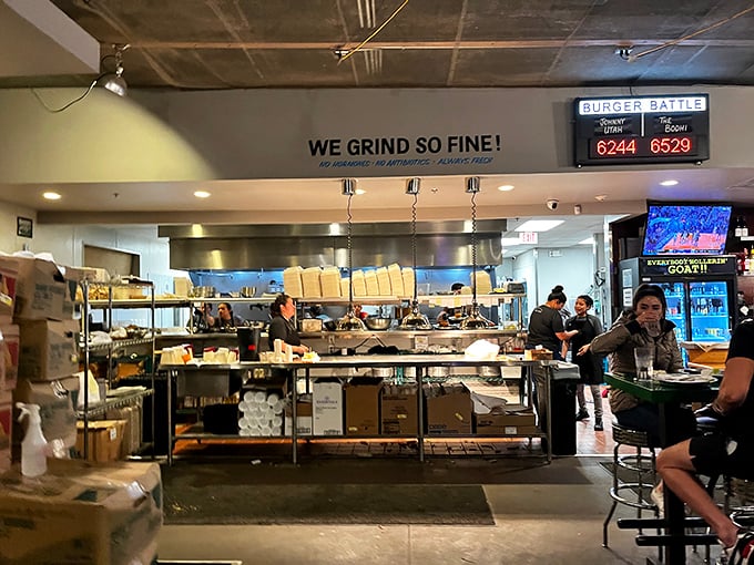 "We Grind So Fine!" isn't just a slogan&mdash;it's a mission statement. The open kitchen layout lets you witness the burger magic before it hits your plate.