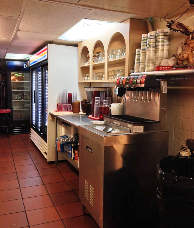 The drink station—mission control for the restaurant's liquid refreshments. Simple, efficient, and ready to quench the thirst that Cuban spices inevitably create.