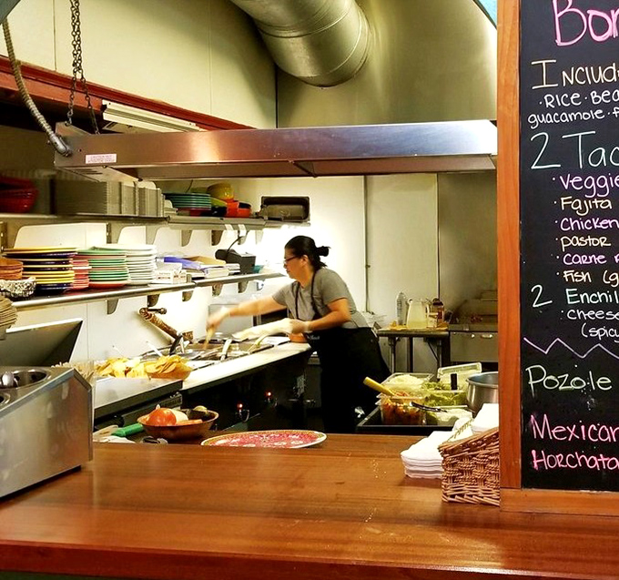 Where the magic happens. La Bonita's kitchen offers a glimpse into the choreographed dance that transforms simple ingredients into edible art.