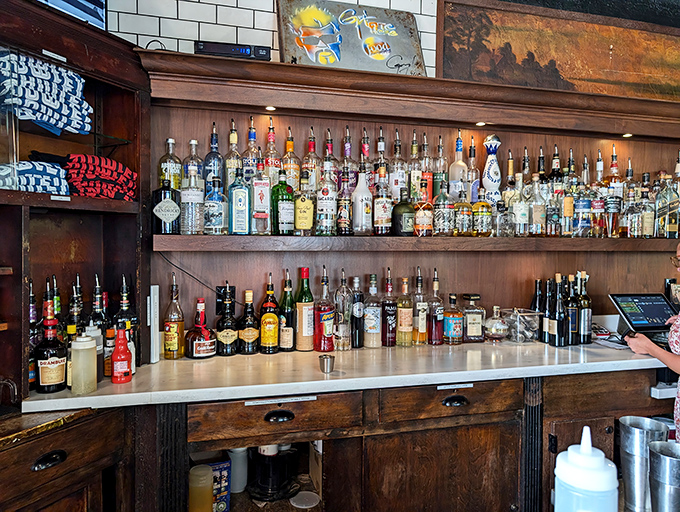 A bartender's palette of spirits—each bottle a different possibility, each pour a potential story waiting to unfold.