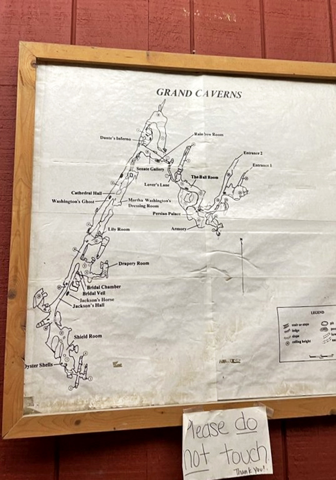 This well-worn map reveals the labyrinth below&mdash;with whimsical names like "Washington's Ghost" and "Martha Washington's Dressing Room."