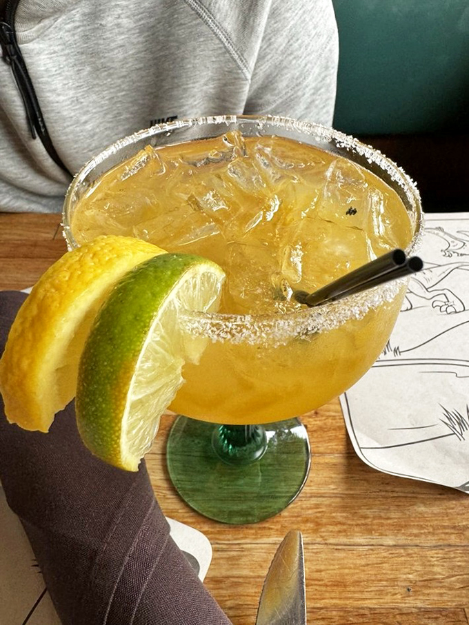 A margarita with the perfect salt rim and citrus garnish. The ideal companion for seafood&mdash;bright, refreshing, and just strong enough.