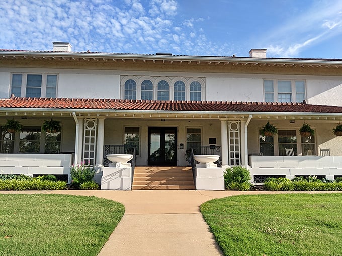 Marland's Grand Home offers a more intimate glimpse into oil-boom luxury with its welcoming front porch and Mediterranean-inspired architecture.