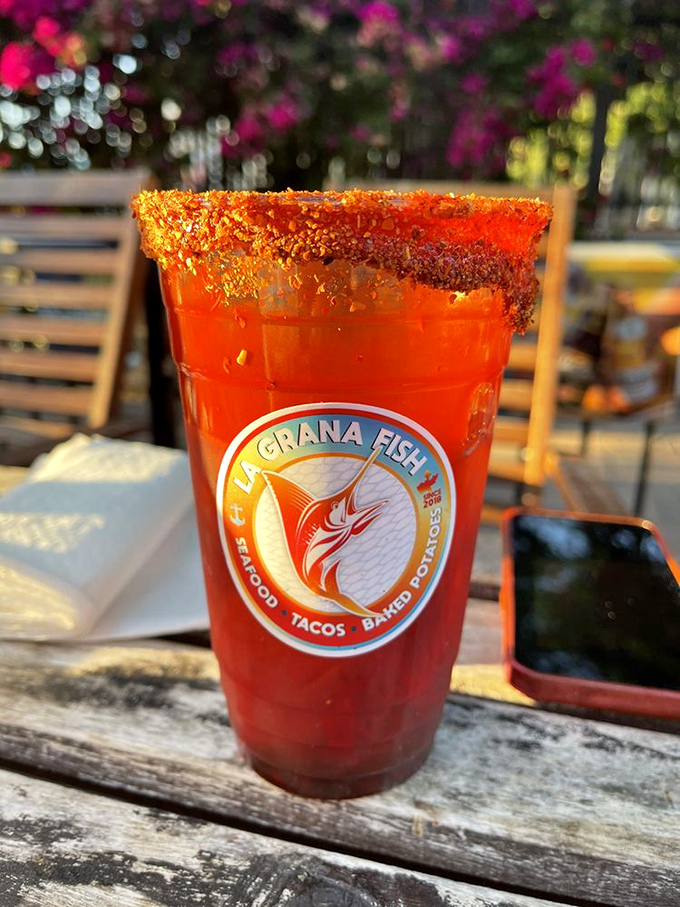 Rimmed with promise and possibility. This vibrant michelada showcases La Grana Fish's attention to detail, right down to the perfectly spiced rim.