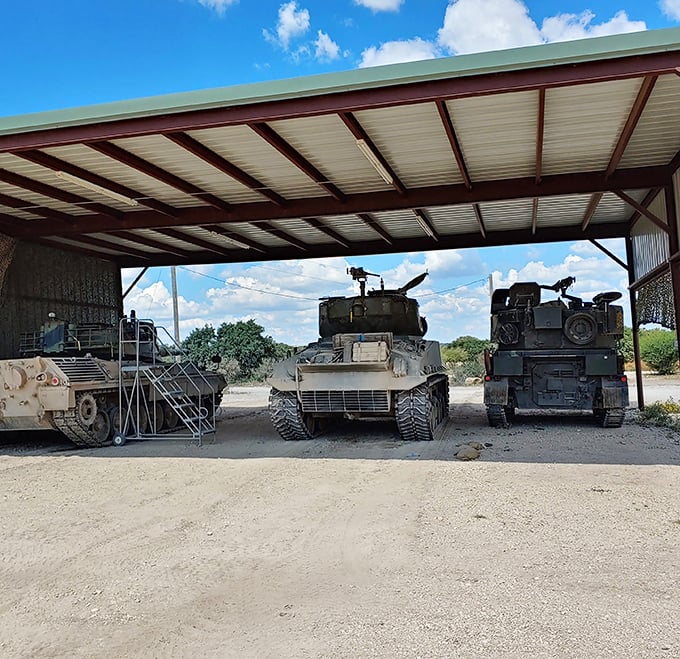 Tank heaven under Texas skies. This covered display area houses mechanical giants from different eras and armies, each with battle stories to tell.
