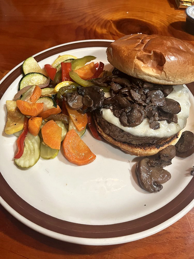 A mushroom burger that could convert vegetarians back to the dark side. Those saut&eacute;ed mushrooms didn't die in vain.