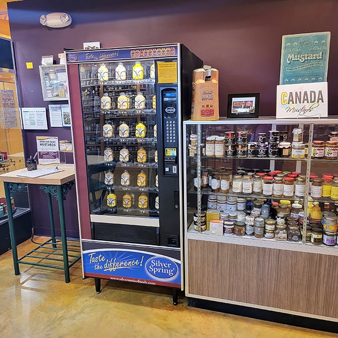 The world's only mustard vending machine stands ready to satisfy late-night condiment cravings you never knew you had.