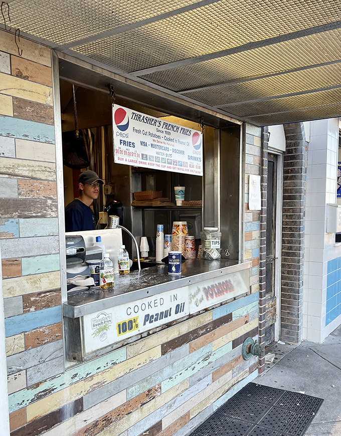 The exchange is simple: you provide currency, they provide transcendence. The blue-capped attendant is merely the gatekeeper to french fry nirvana.