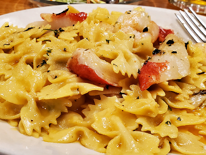 Pasta and seafood playing together like old friends at a reunion. Those bow-ties aren't just for formal occasions anymore.