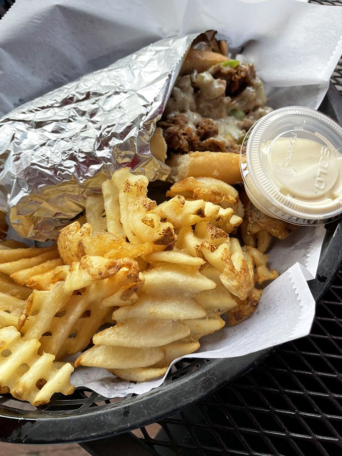 The Philly cheesesteak and fries arrive together like old comrades&mdash;a sandwich incursion from the east that found a happy home in Gettysburg.