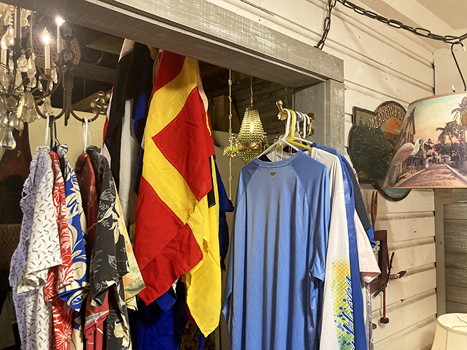 Nautical flags and casual island wear hang side by side &ndash; because in Key West, even your closet should tell a story of adventure.