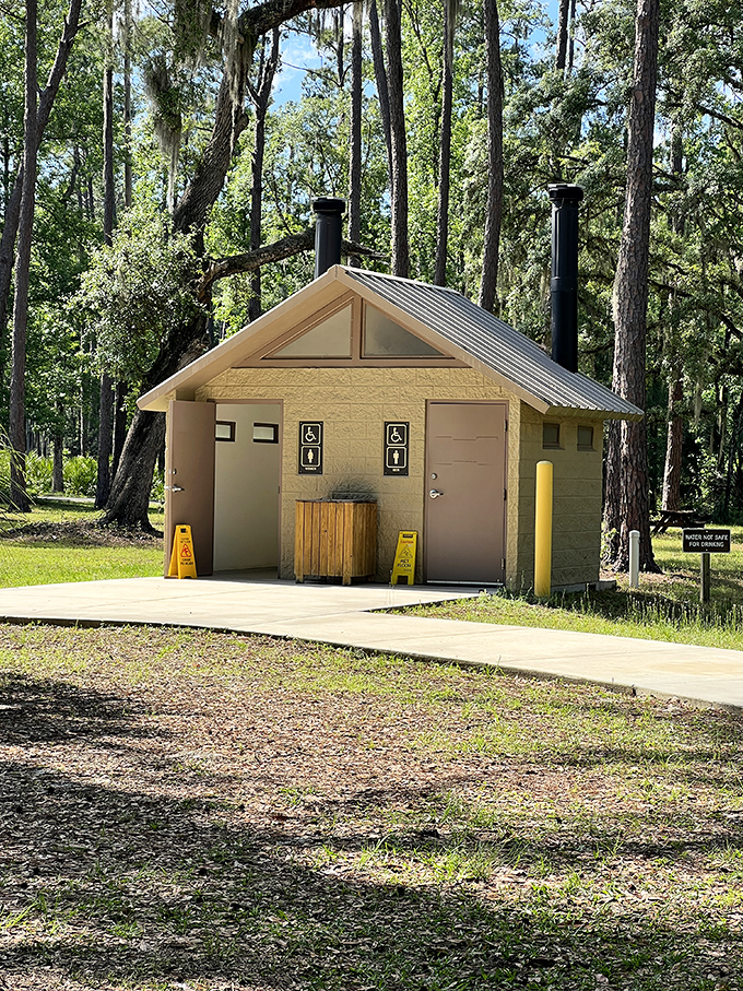 Even the facilities blend harmoniously with the surroundings. This might be the most scenic restroom break you'll ever take.