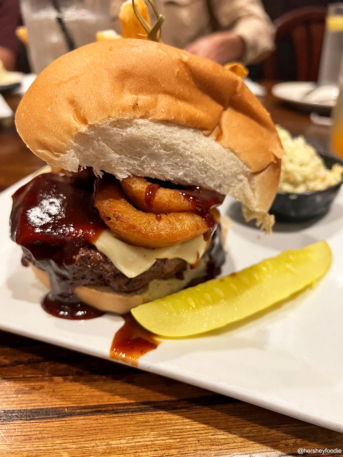 The Rodeo Burger stands tall and proud with its onion ring crown and barbecue glaze&mdash;a sandwich that demands both hands and your full attention.