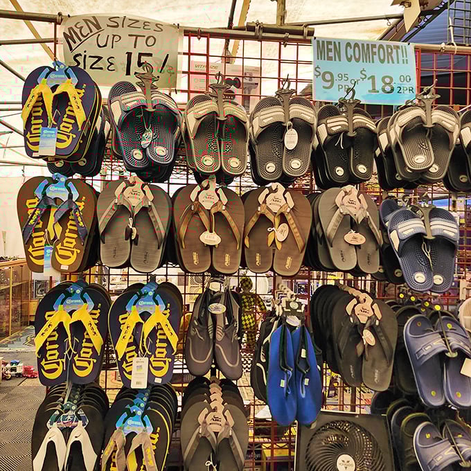 Flip-flop heaven for the indecisive shopper. With this many options, you might need to buy an extra suitcase (conveniently sold three aisles over).