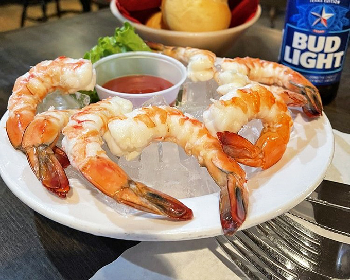 Jumbo shrimp cocktail&mdash;ocean treasures served on ice with cocktail sauce that bites back just enough to wake up your taste buds.