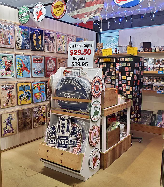 Pop culture immortalized in metal &ndash; from superheroes to classic cars, these signs tell America's story through its obsessions and advertisements.