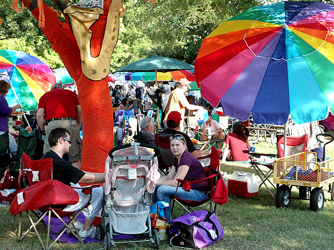 The Smoky Hill River Festival transforms Salina into a rainbow-hued celebration. Those colorful umbrellas aren't just for shade&mdash;they're happiness canopies.
