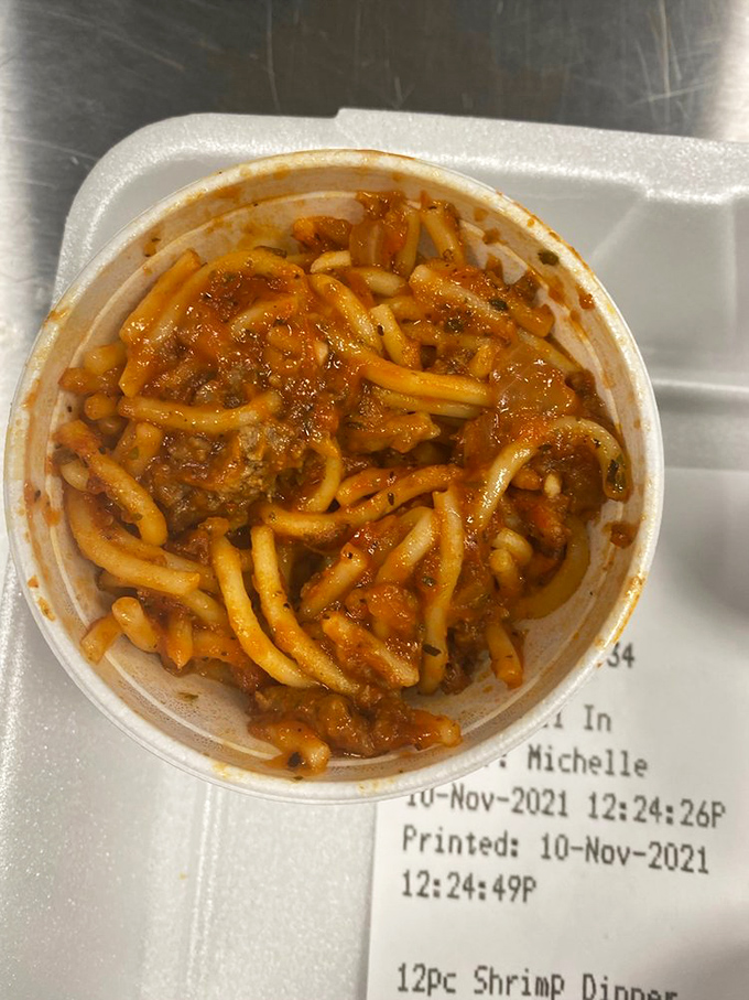 Spaghetti with meat sauce that doesn't try to be Italian&mdash;it's doing its own delicious thing, thank you very much.