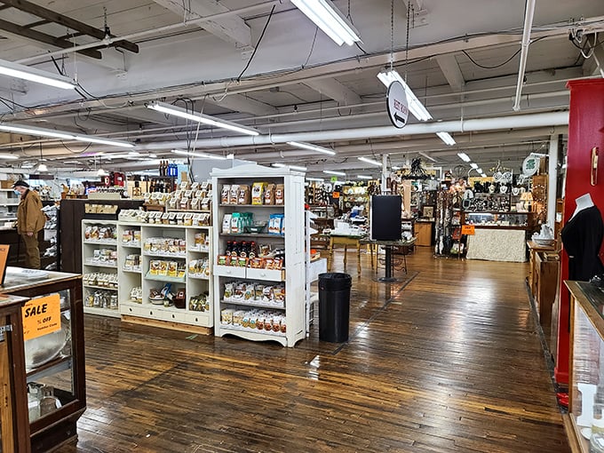 Wide wooden floors that have supported generations of shoppers, now guiding you through a forest of vintage treasures and collectibles.