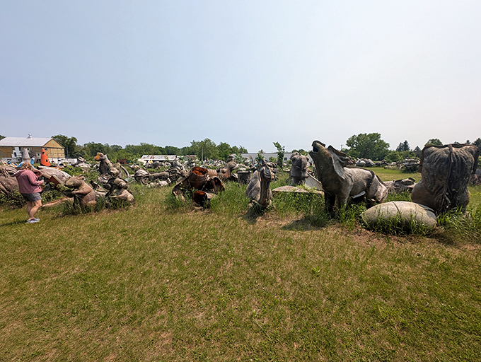 A fiberglass safari where forgotten roadside attractions find peace. Each weathered creation tells the story of America's highways and byways.