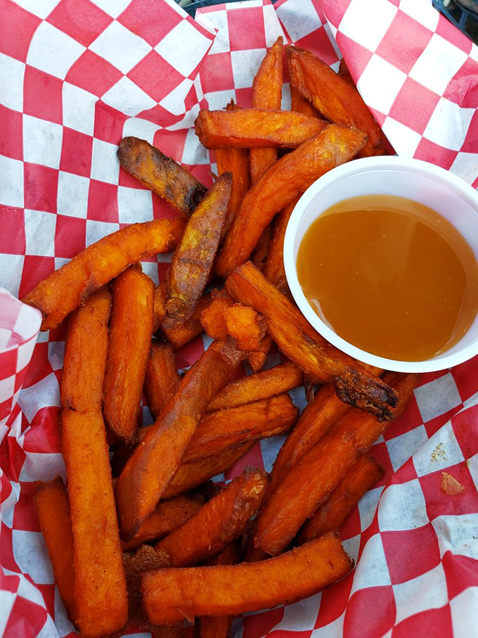 Sweet potato fries with a side of honey&mdash;nature's candy meets nature's syrup. The perfect companion for river-watching and contemplating life's mysteries.