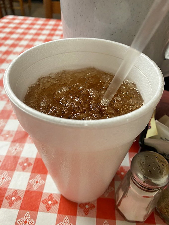 Sweet tea so authentic it counts as a Southern handshake &ndash; served in a no-nonsense foam cup that keeps it cold while you contemplate another helping.